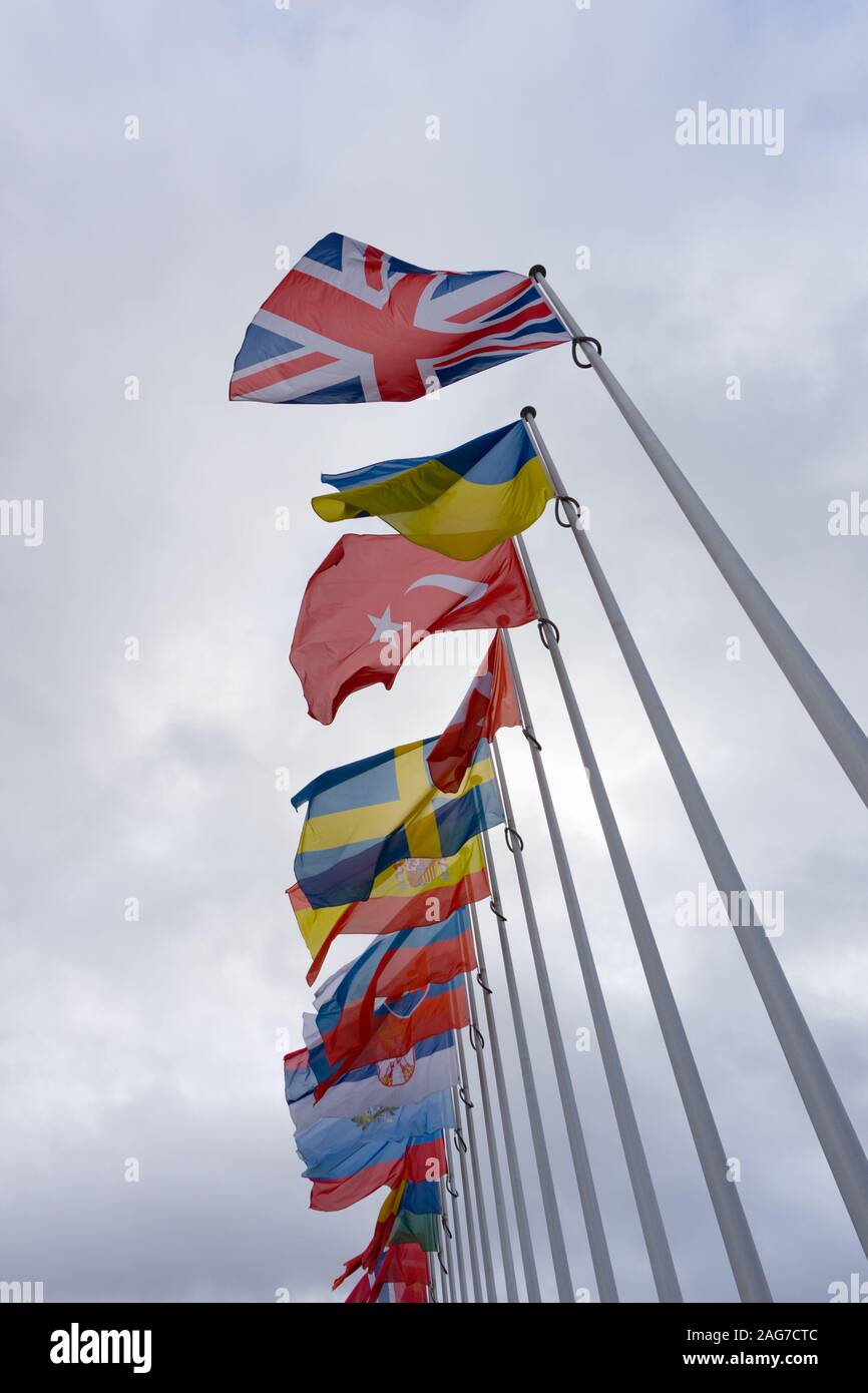 vertical view of the flags of the member nations of the Council of ...