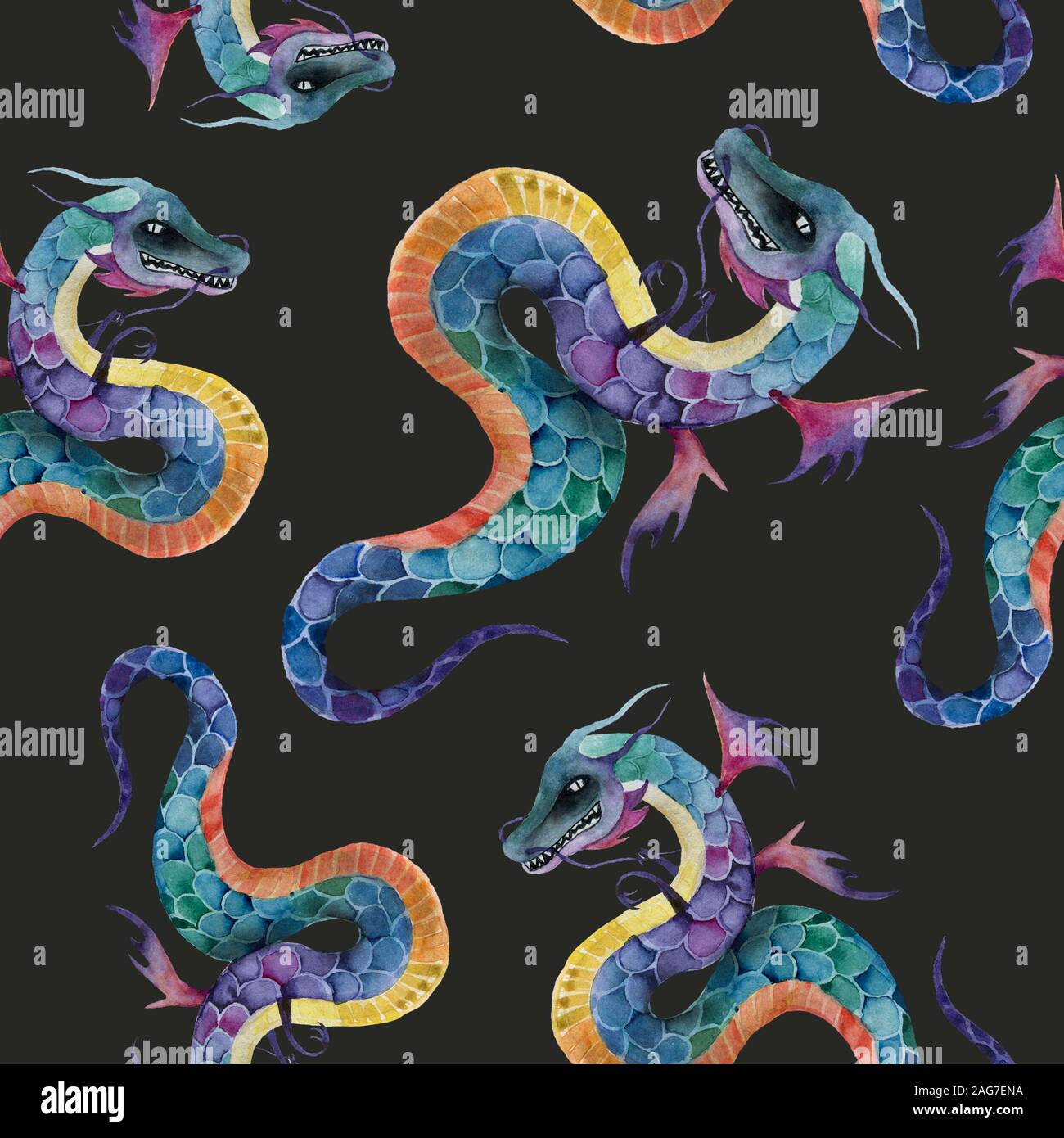 seamless pattern with dragons backdrop, background, black, cartoon ...