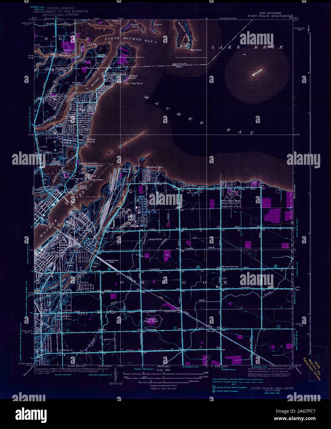 USGS TOPO Map Ohio OH Point Place 227150 1938 31680 Inverted ...