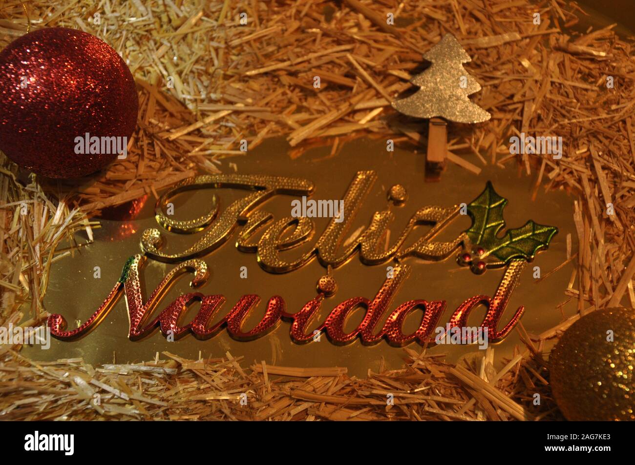 Merry Christmas in spanish latin lenguage. Christmas gretting card ...