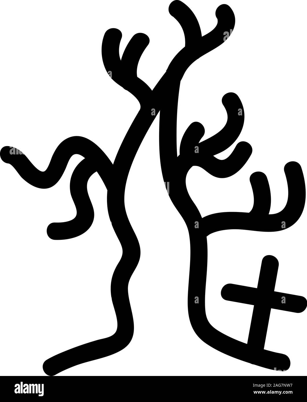 dry tree and cross vector icon. Isolated contour symbol illustration ...