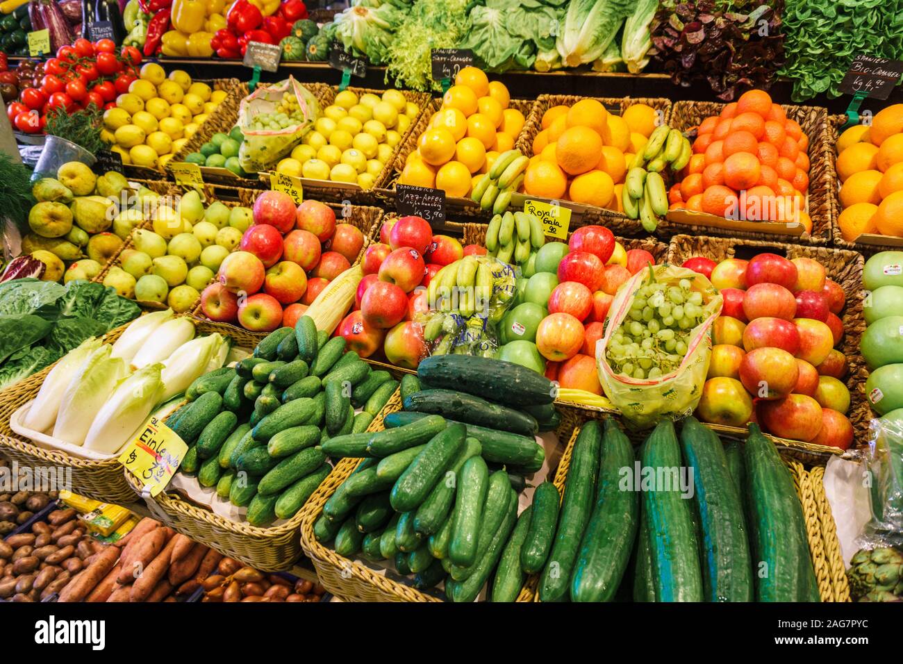 Fruit And Vegetable Market Lots Of Different Fresh Fruits And