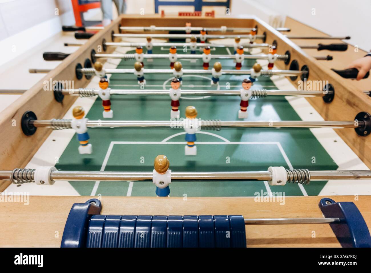 Table football game with red and blue players. Football game Stock ...