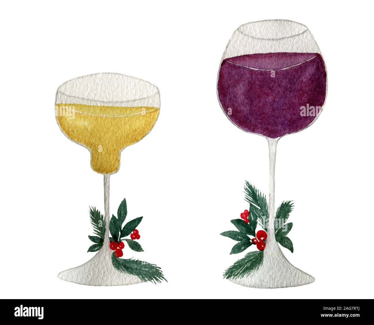 watercolor party drinking glasses, illustration design with wine and ...