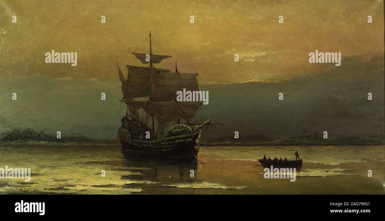 The Mayflower on Her Arrival at Plymouth Harbor, 1882. Found in the ...