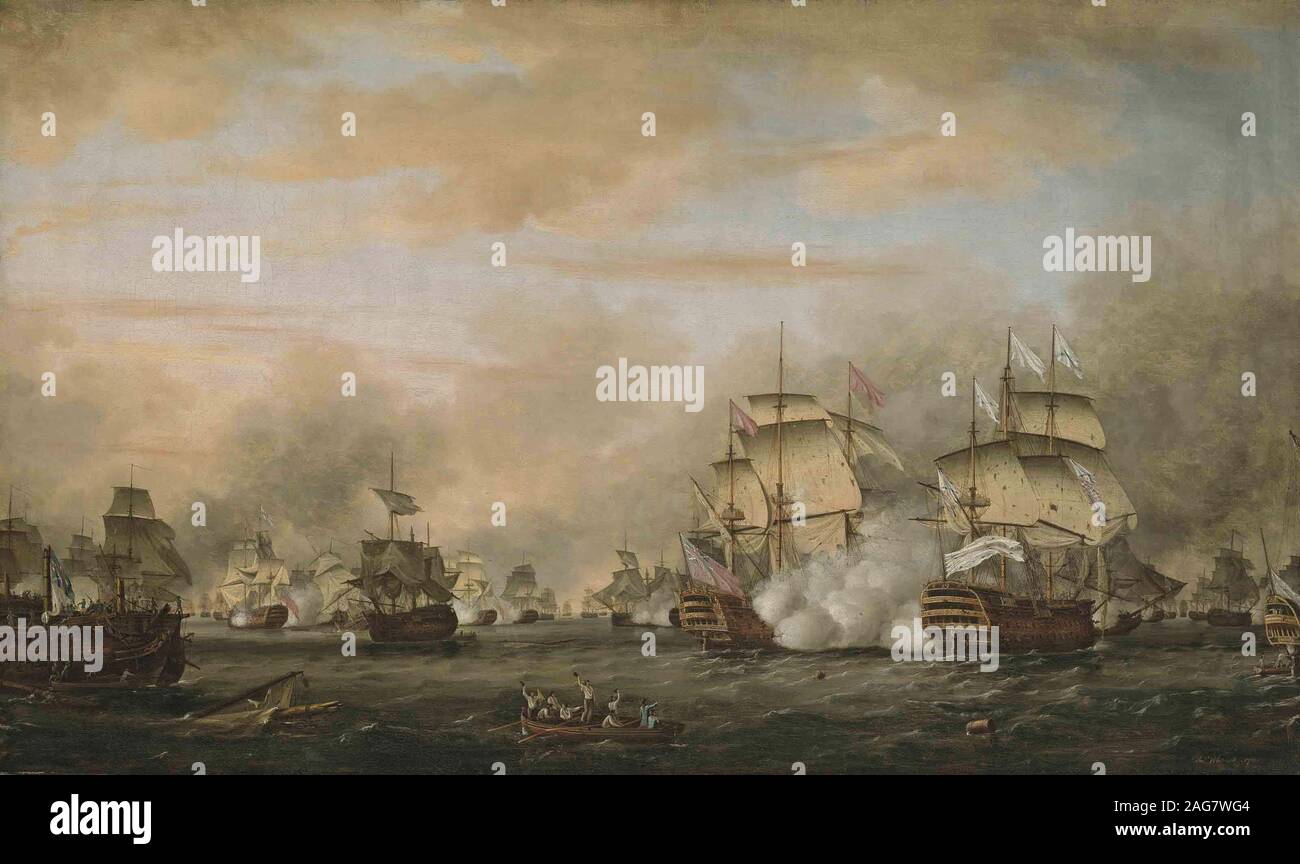 The Battle of the Saintes, 12 April 1782. HMS Barfleur attacking the ...