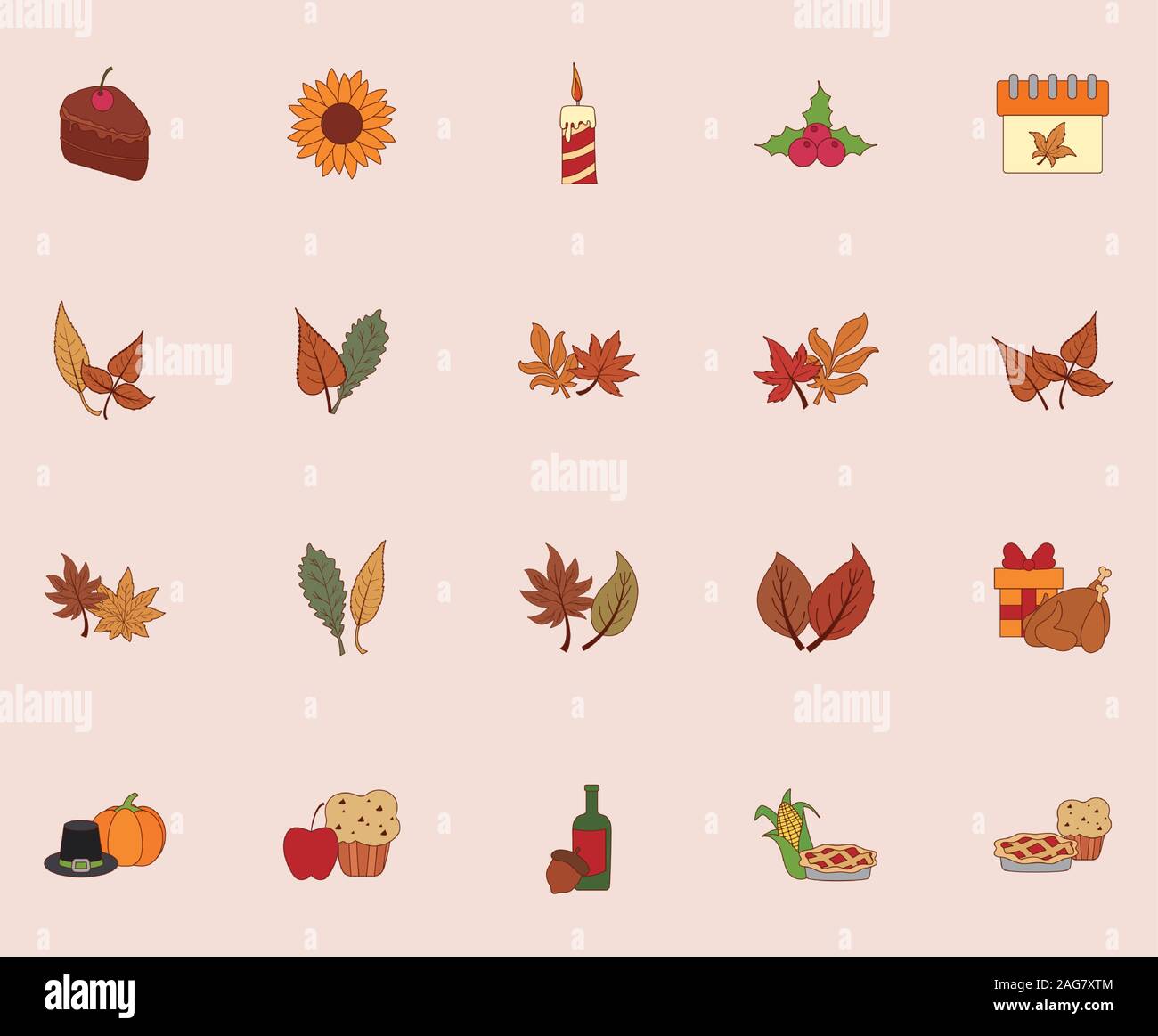 Happy thanksgiving day icon set design, Autumn season holiday greeting ...