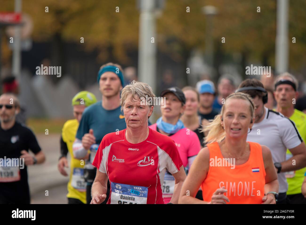Group Of Runners At The Amsterdam Marathon The Netherlands 2019 Stock ...