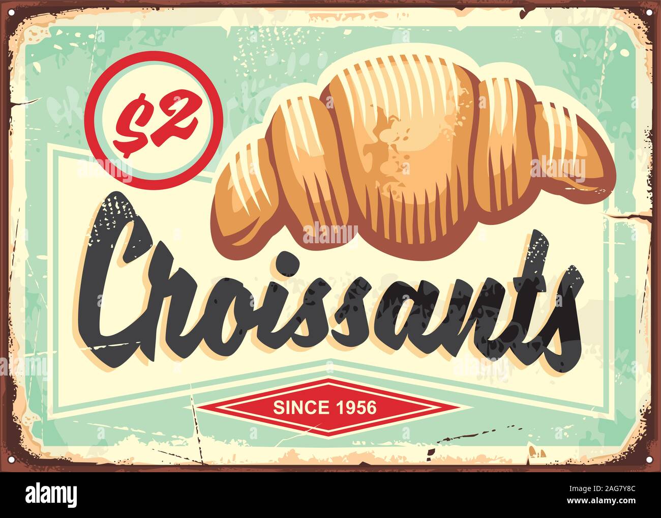 Croissants retro bakery sign. Food vector illustration Stock Vector ...