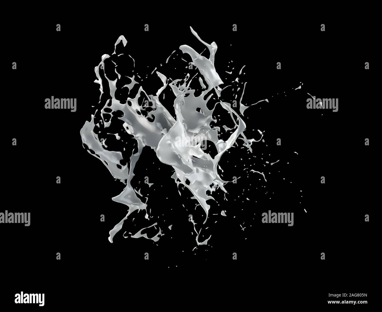 White splash isolated black background. 3d rendering, 3d illustration ...