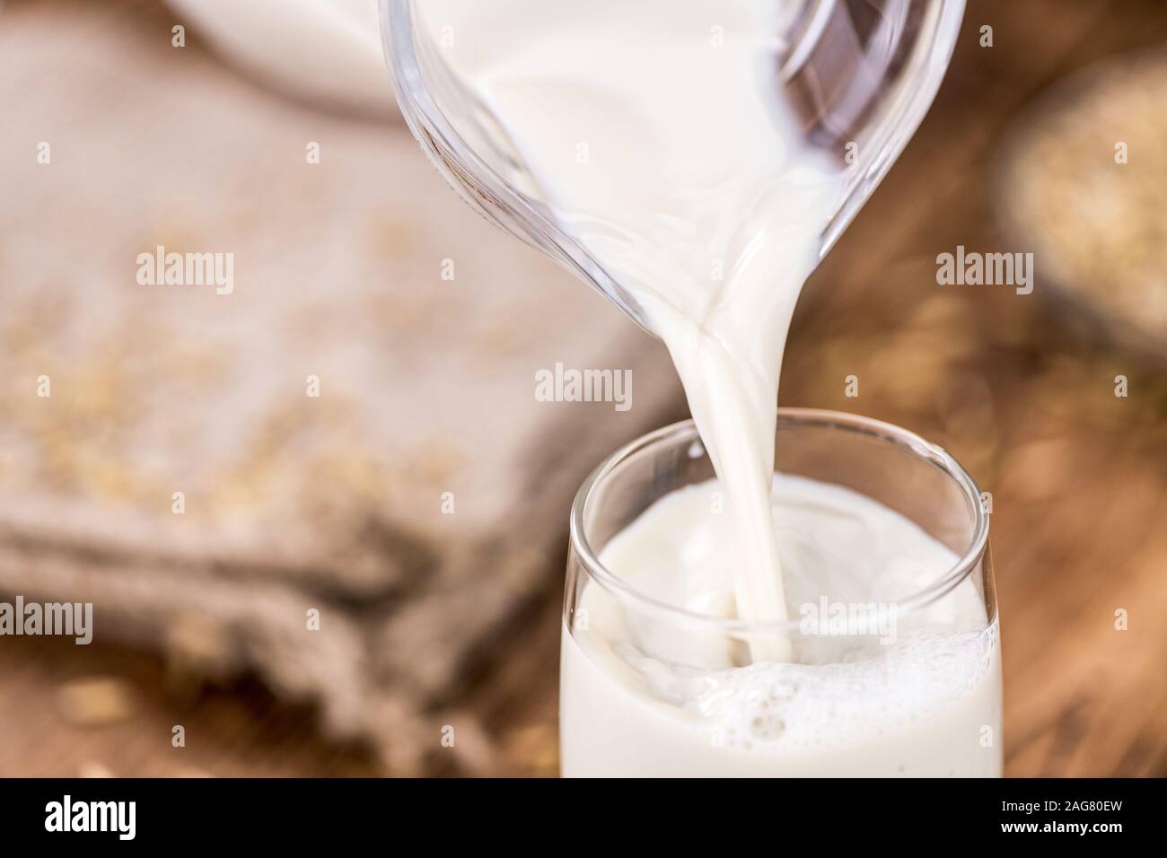 Portion of Oat Milk as detailed close-up shot; selective focus Stock ...