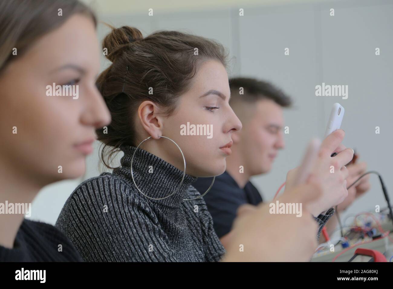 Group of young students in technical vocational training. Education and ...