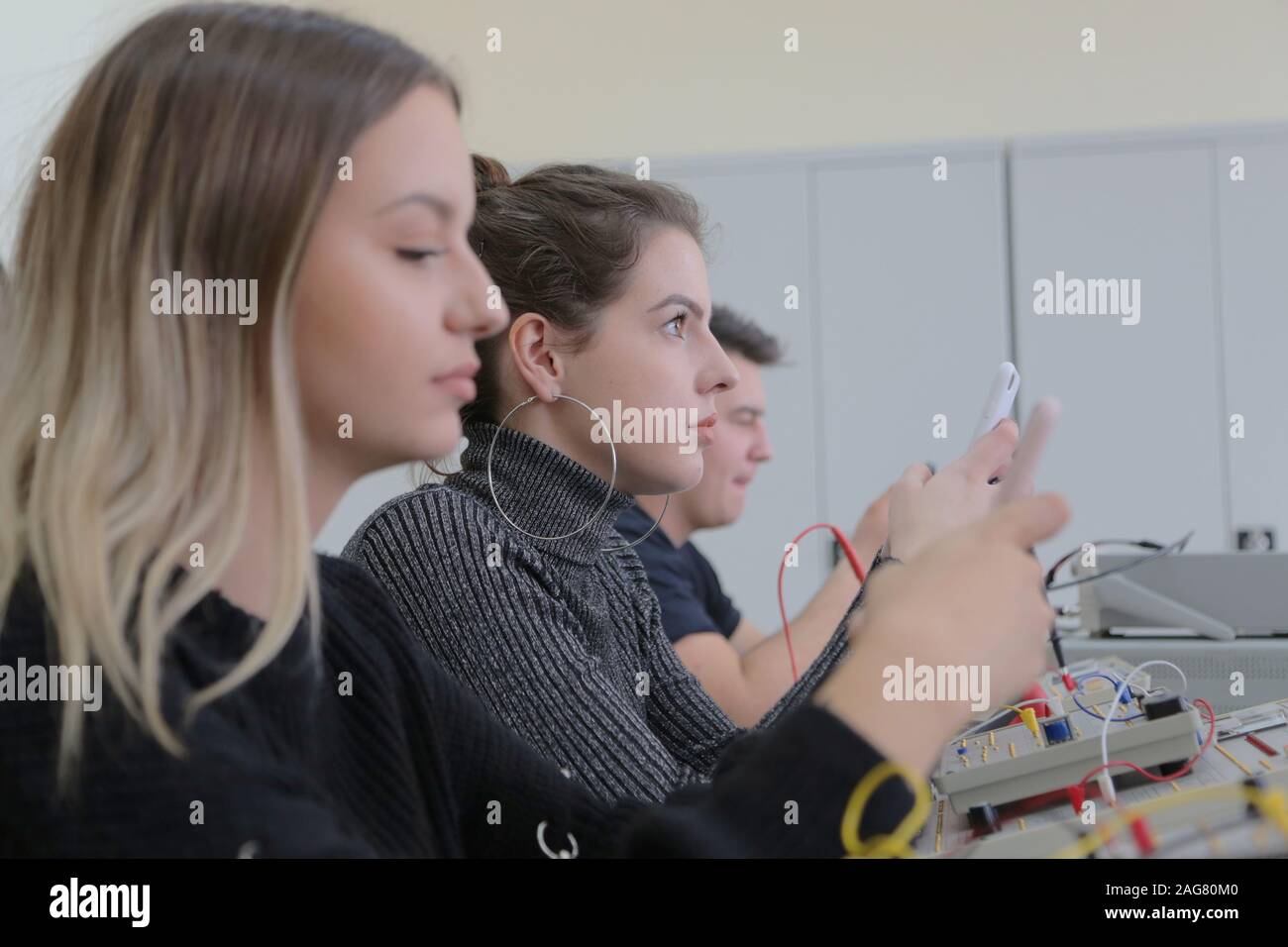 Group of young students in technical vocational training. Education and ...