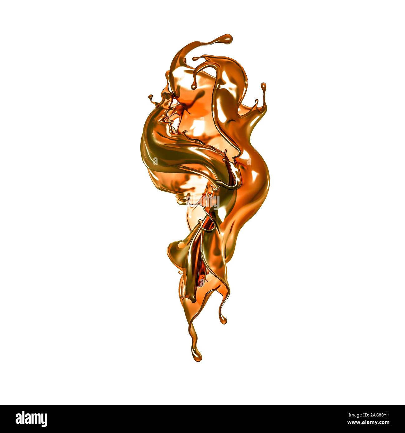 A splash of a transparent brown liquid. 3d rendering, 3d illustration ...