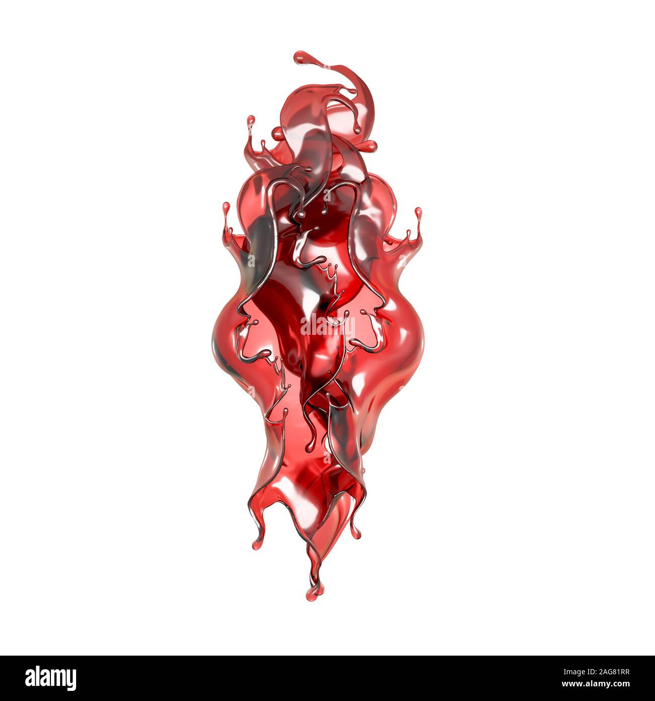 A splash of a transparent red liquid. 3d rendering, 3d illustration ...