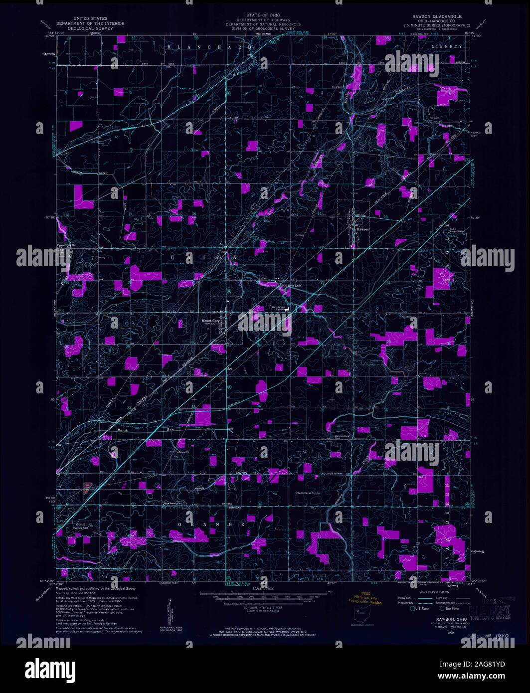 USGS TOPO Map Ohio OH Rawson 227218 1960 24000 Inverted Restoration ...