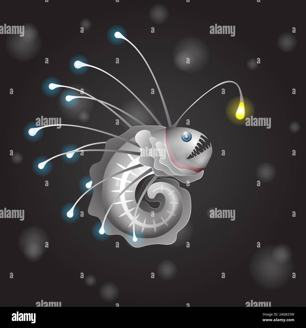 Deep sea angler fish on black isolated background. Vector image Stock ...