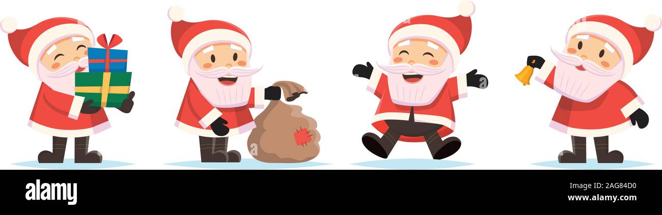 Santa Claus set. Cute Christmas character. Vector illustration in flat ...