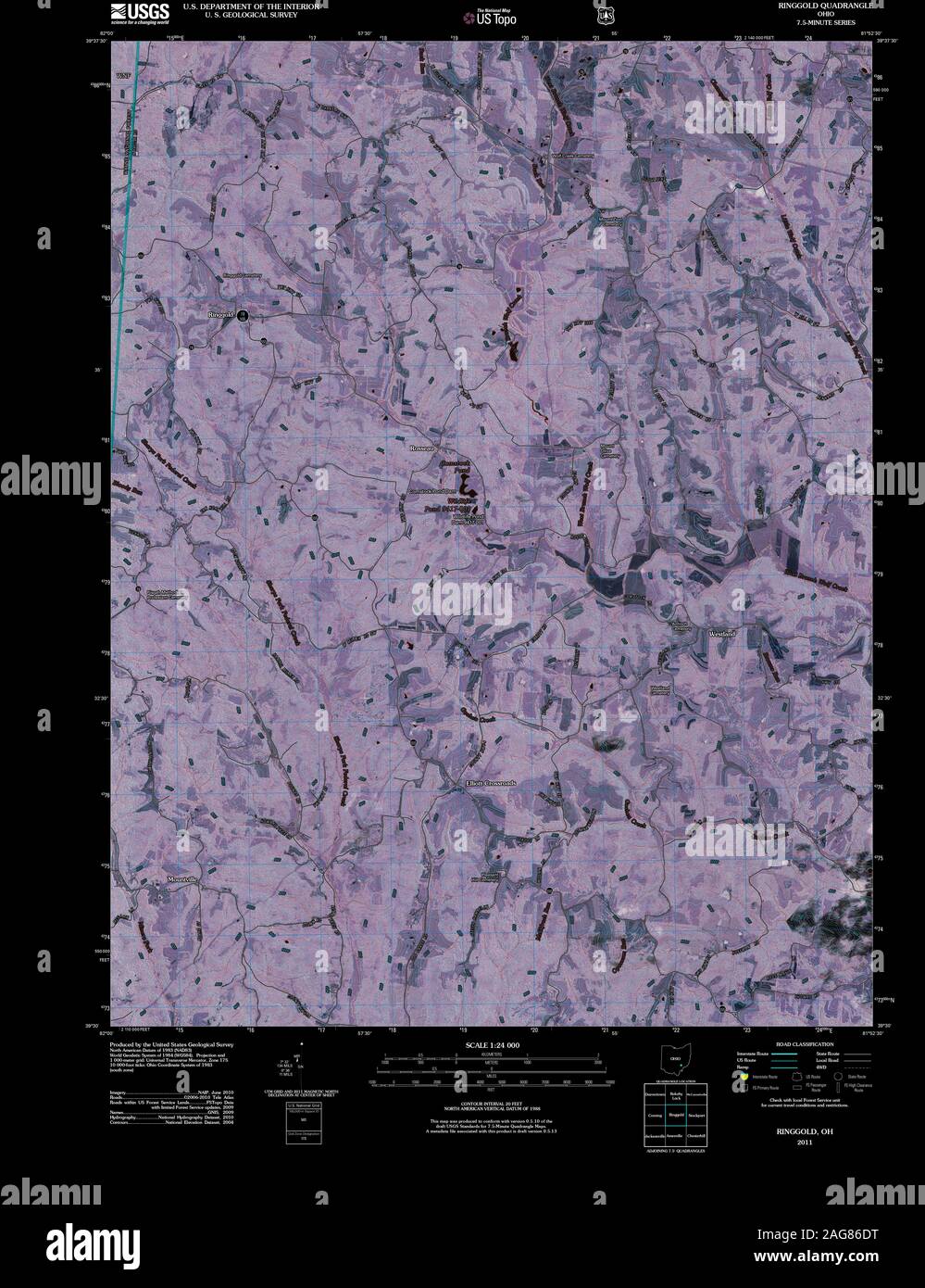 USGS TOPO Map Ohio OH Ringgold 20110512 TM Inverted Restoration Stock ...