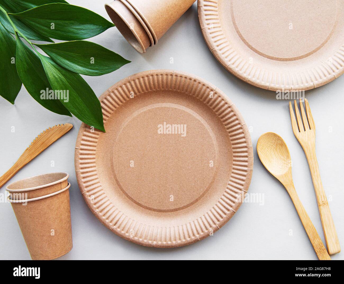 Recycled tableware top view. Zero waste, eco friendly, plastic free ...