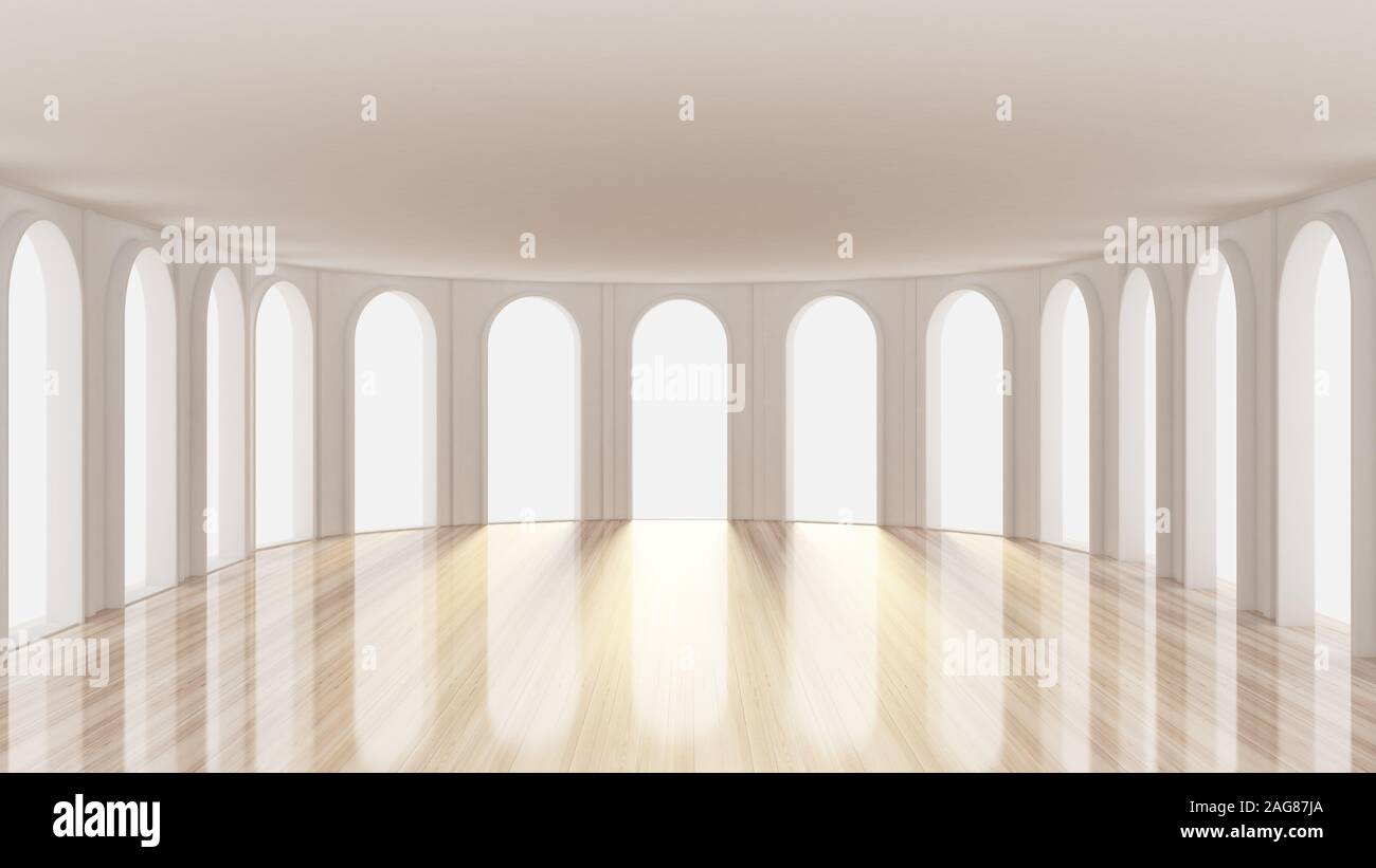 White empty interior, white room with windows, background. 3d rendering ...