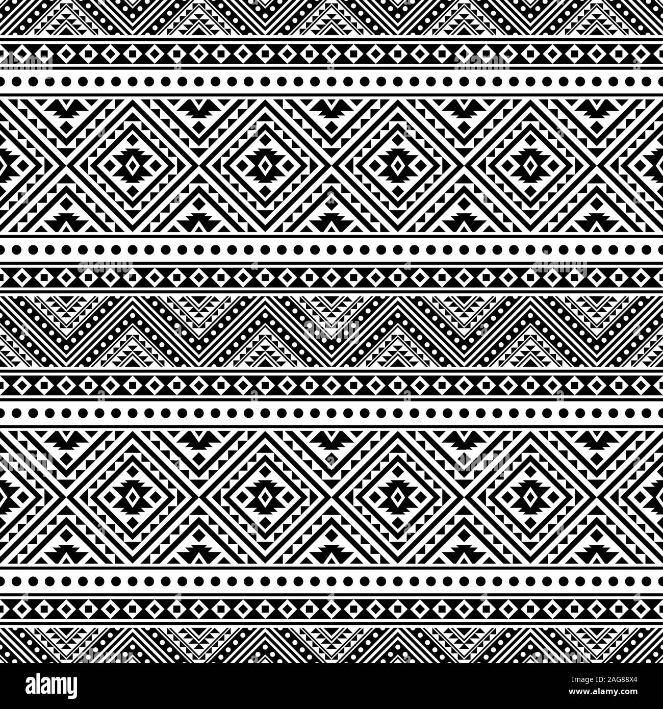 Seamless Etnic Pattern texture background in black and white color. BW ...
