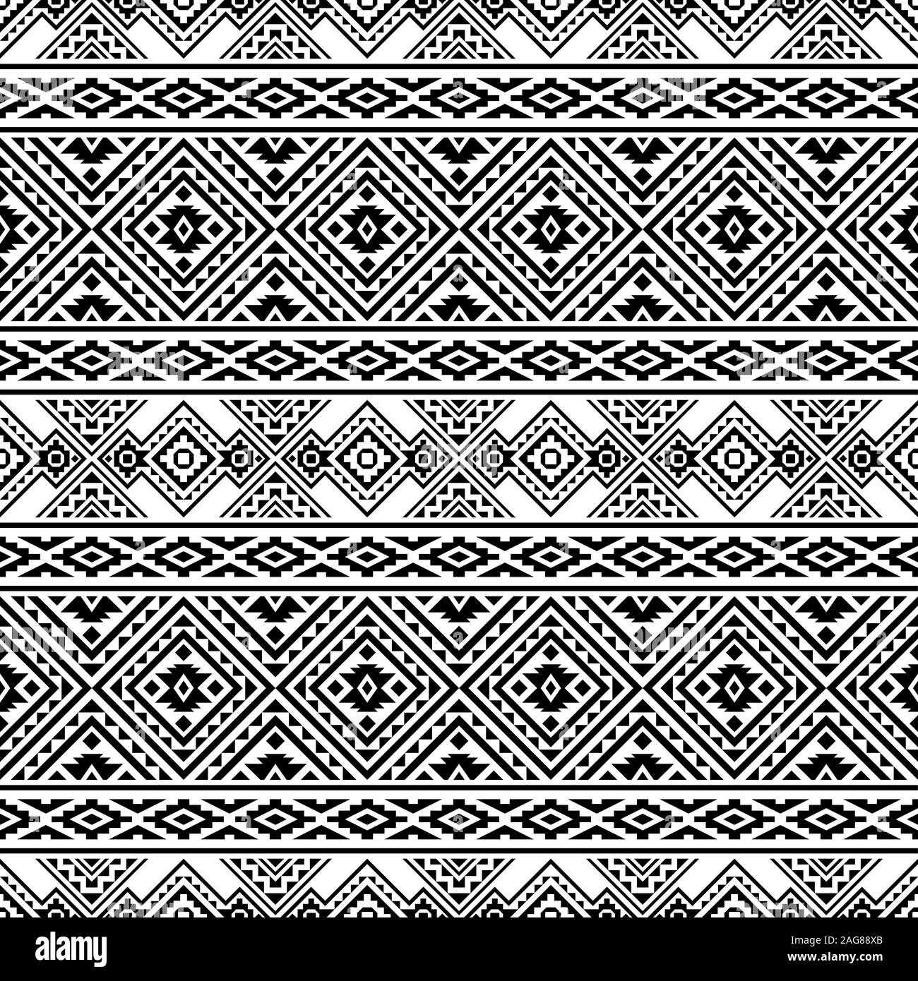Seamless Etnic Pattern texture background in black and white color. BW ...