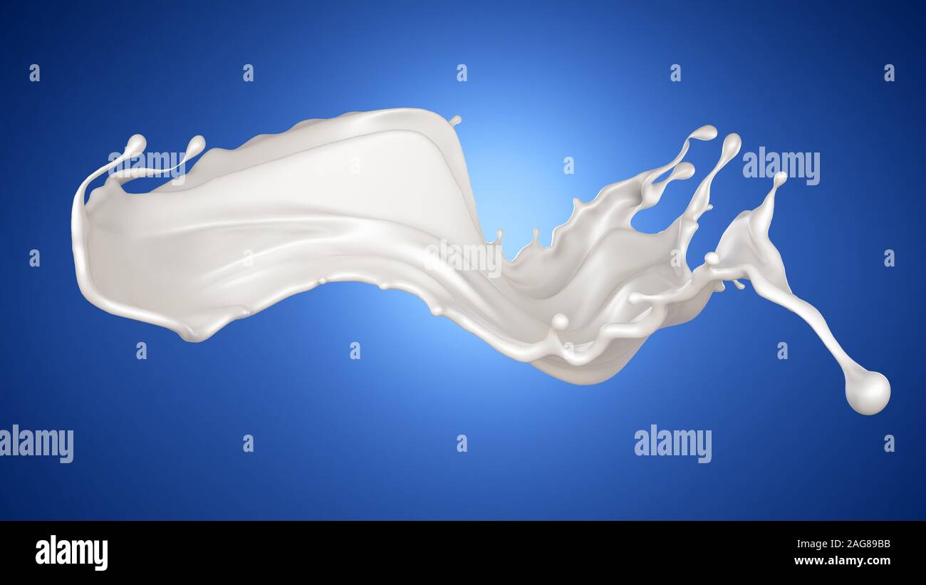 Beautiful blue background with splash of milk. 3d rendering, 3d ...