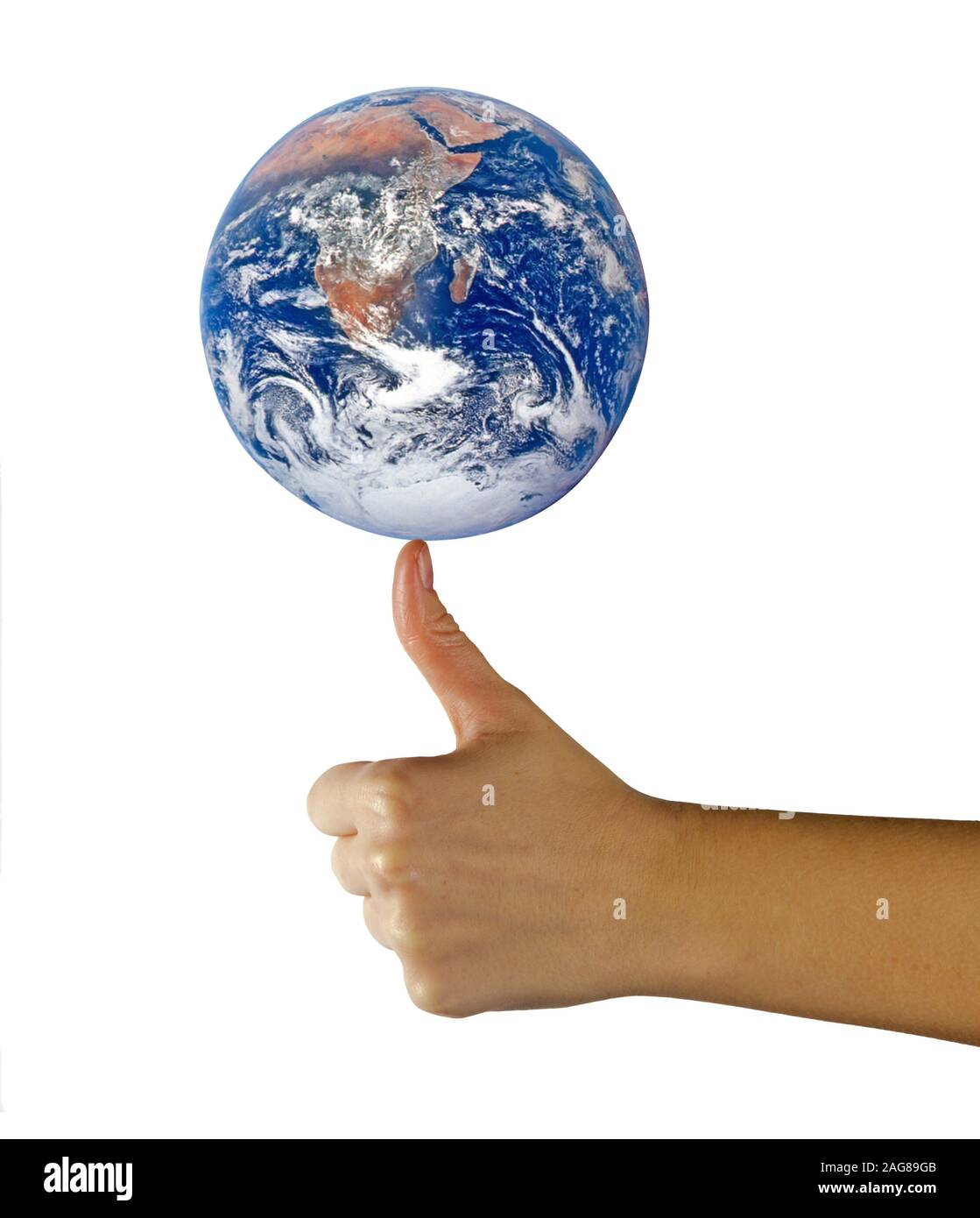 Planet earth on finger Stock Photo - Alamy