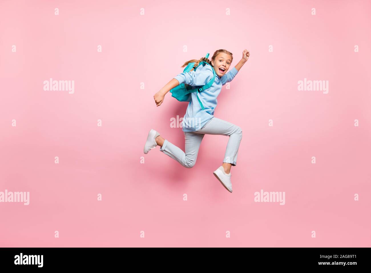 Full length body size photo of cheerful excited crazy positive girl ...