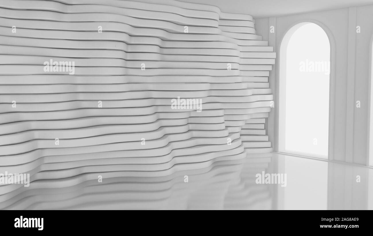 White empty interior, white room with windows, background. 3d rendering ...