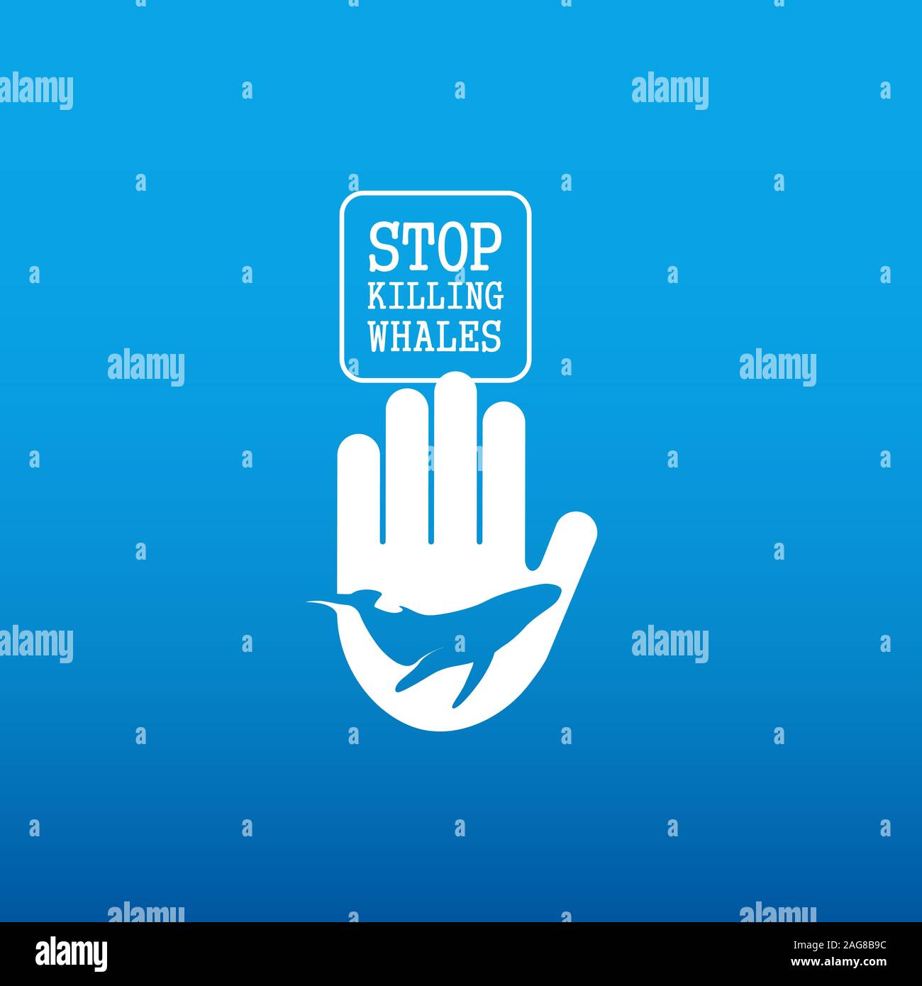 Isolated blue whale in white hand vector logo. World whales' day. Save ...