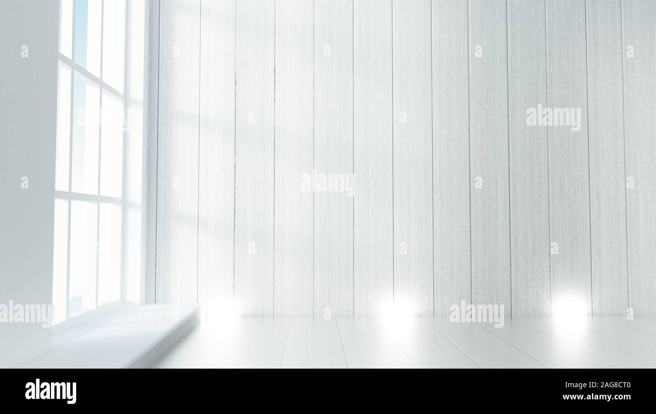 White empty interior, white room with windows, background. 3d rendering ...