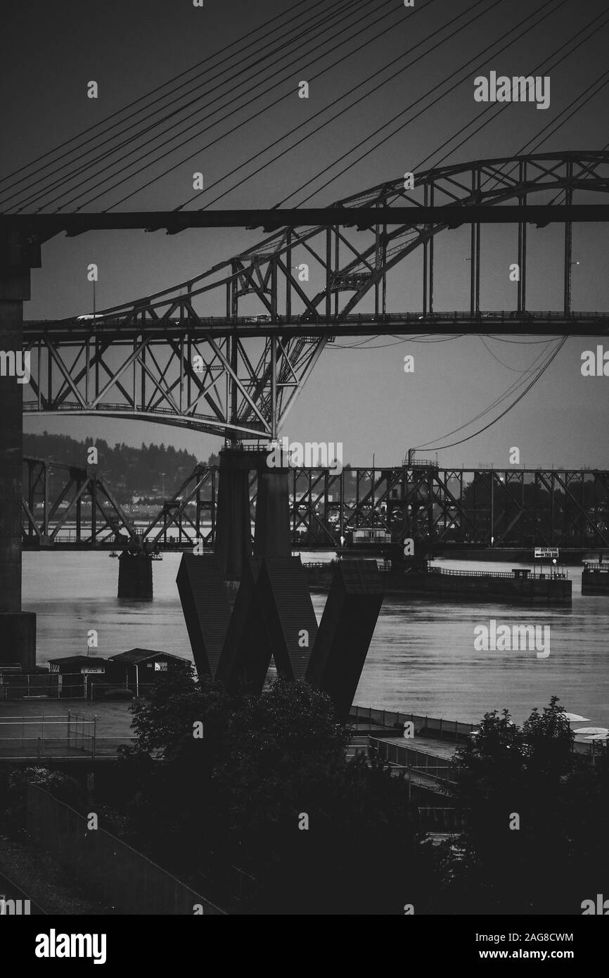 Car driving by the bridge Black and White Stock Photos & Images - Alamy