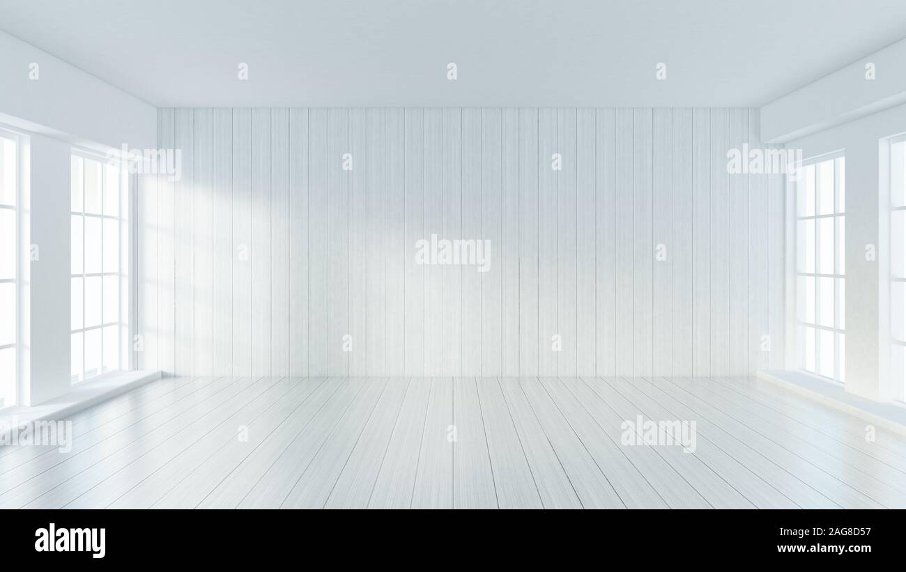 White empty interior, white room with windows, background. 3d rendering ...