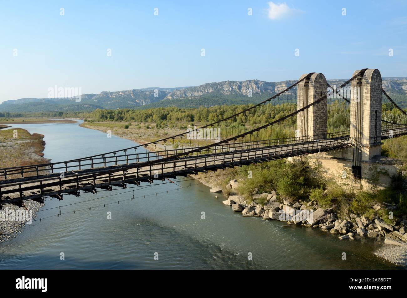 Old Abandoned Suspension Bridge over Durance River at Mallemort with ...