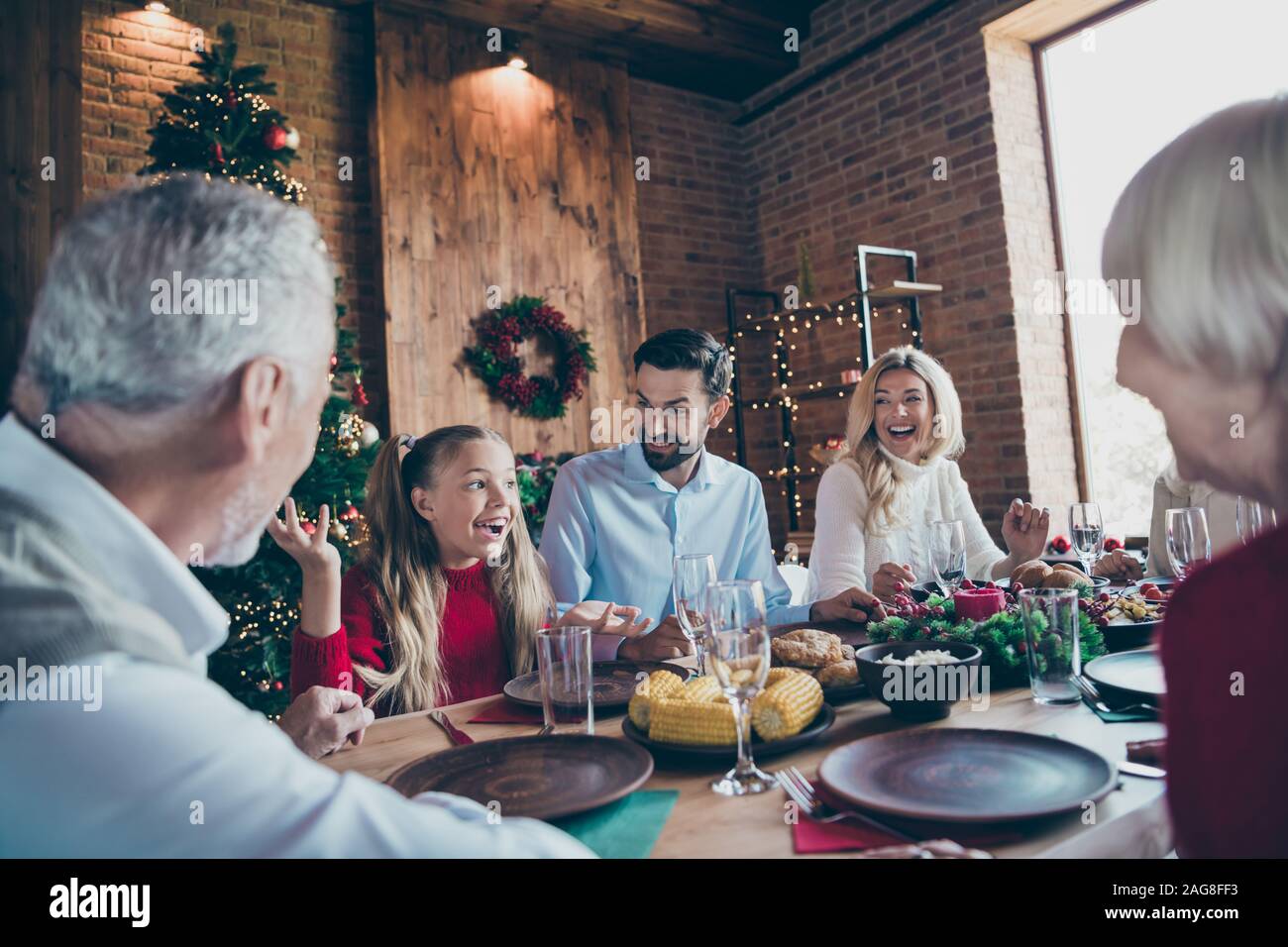 Portrait of nice charming cheerful cheery glad full family generation ...