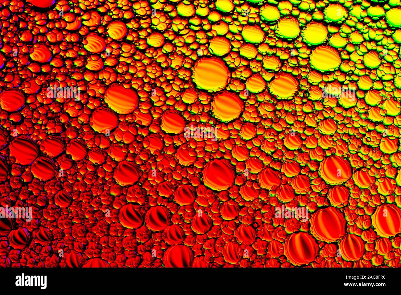 Colorful drops of oil on the water. Circles and ovals. Abstract bright ...