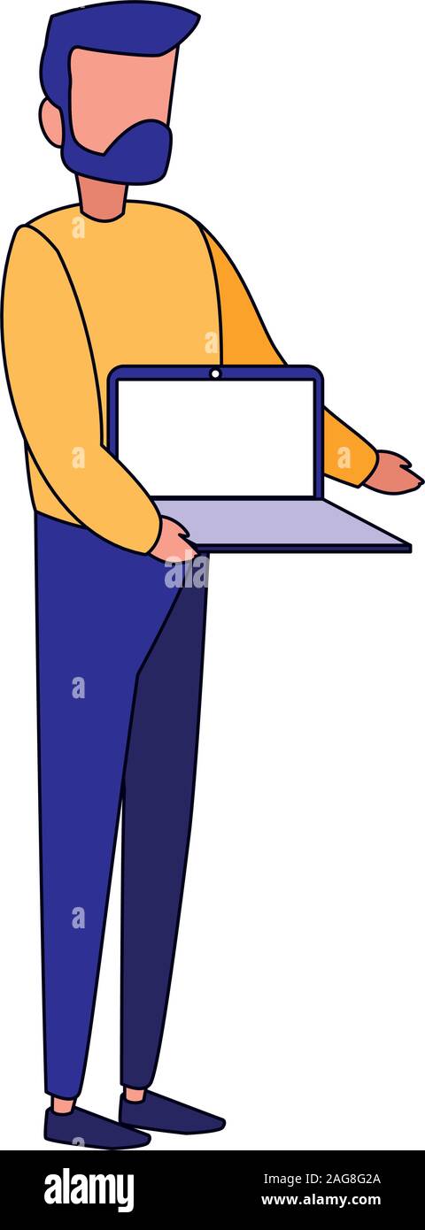 Avatar man wit laptop design, Boy male person people human social media ...