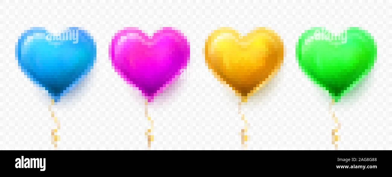 Realistic heart balloon with shadow. Shine helium balloon for wedding ...