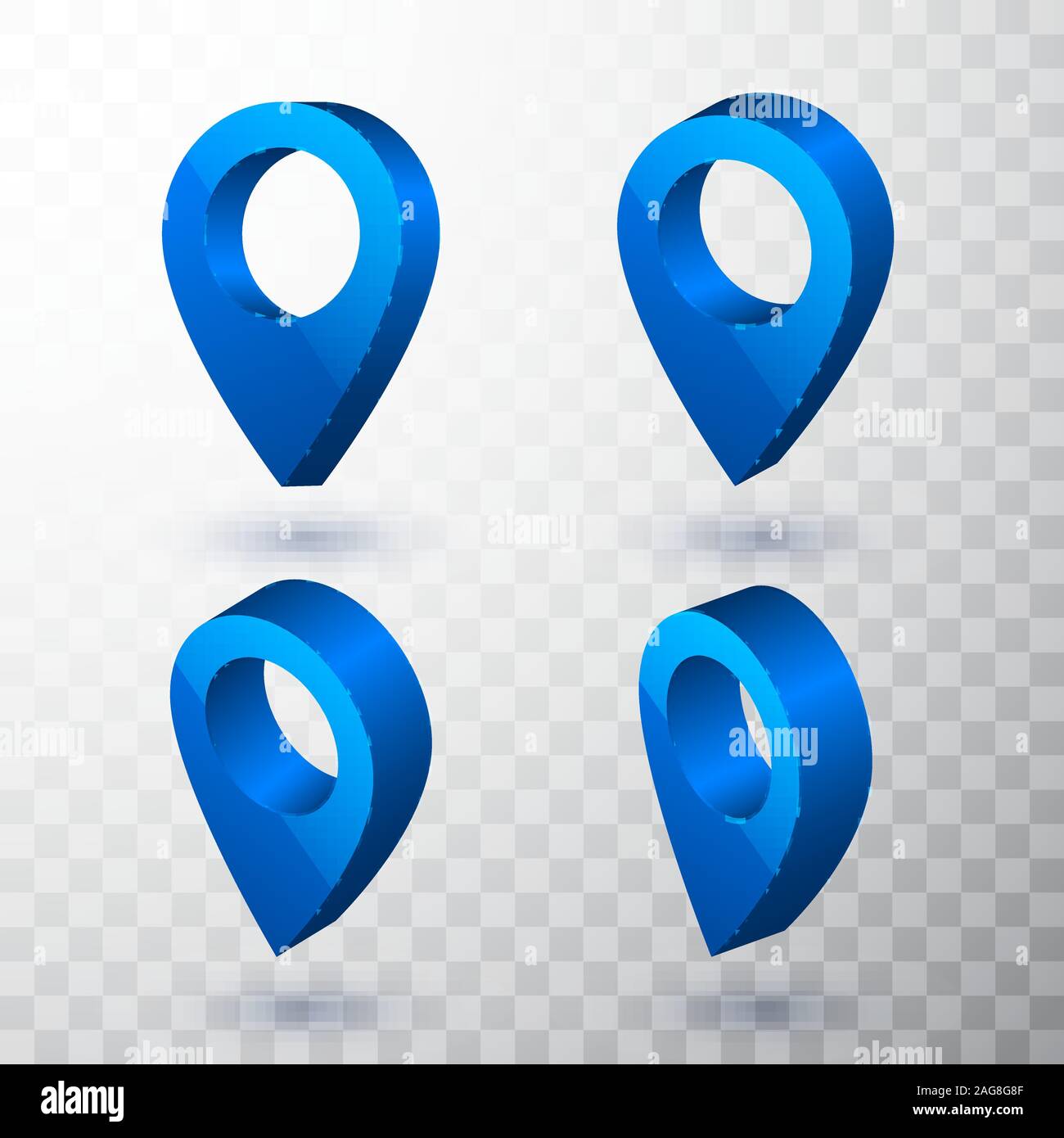 3d map pointer. Blue navigator symbol isolated on transparent background. Vector illustration ...