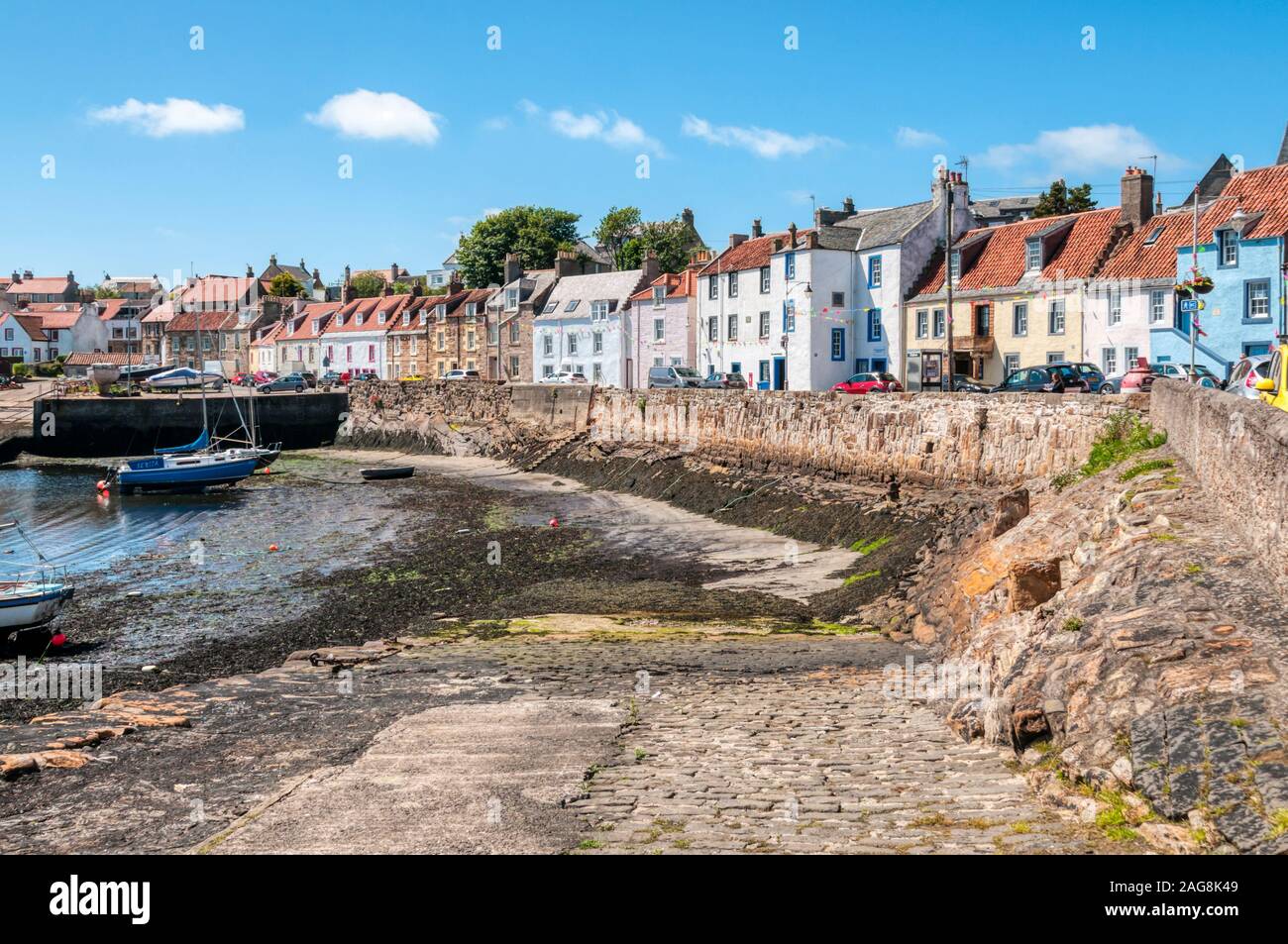 Houses along the seafront in the seaside town of St Monan's in the East ...