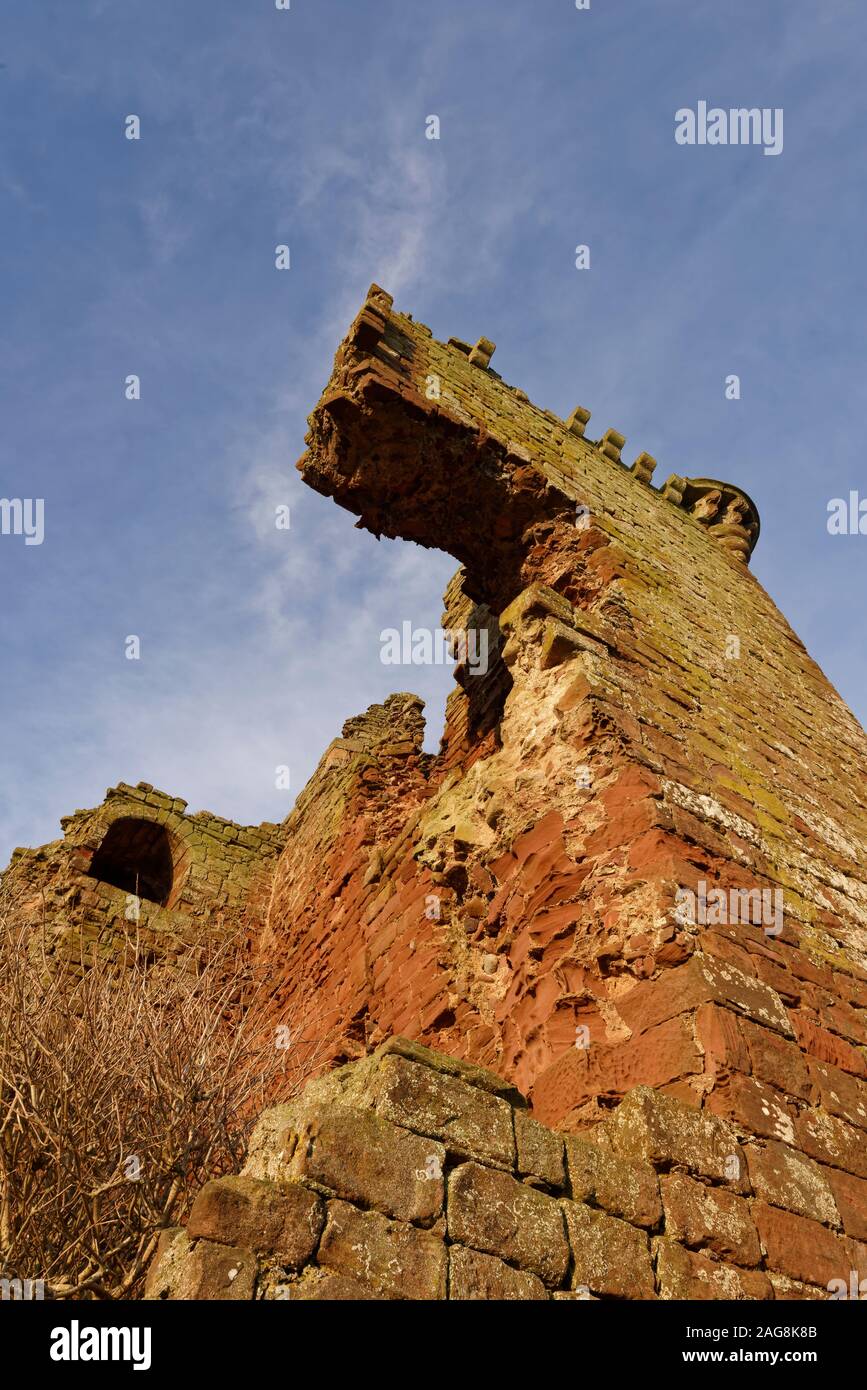 The overhanging tower wall of the Red Castle Keep with an arched alcove ...