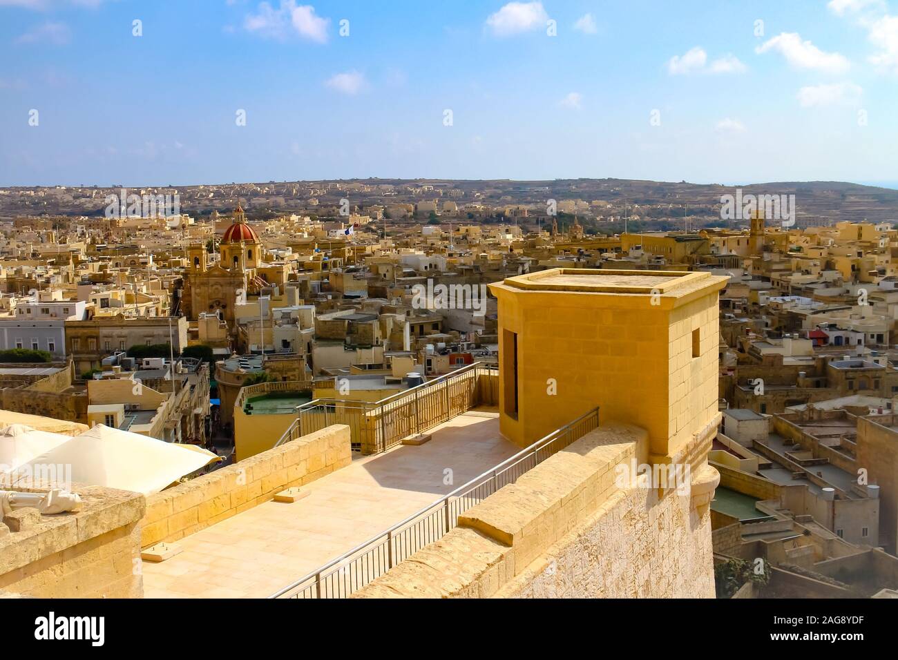 View of Victoria (Rabat) and surrounding mediterranean landscape from ...