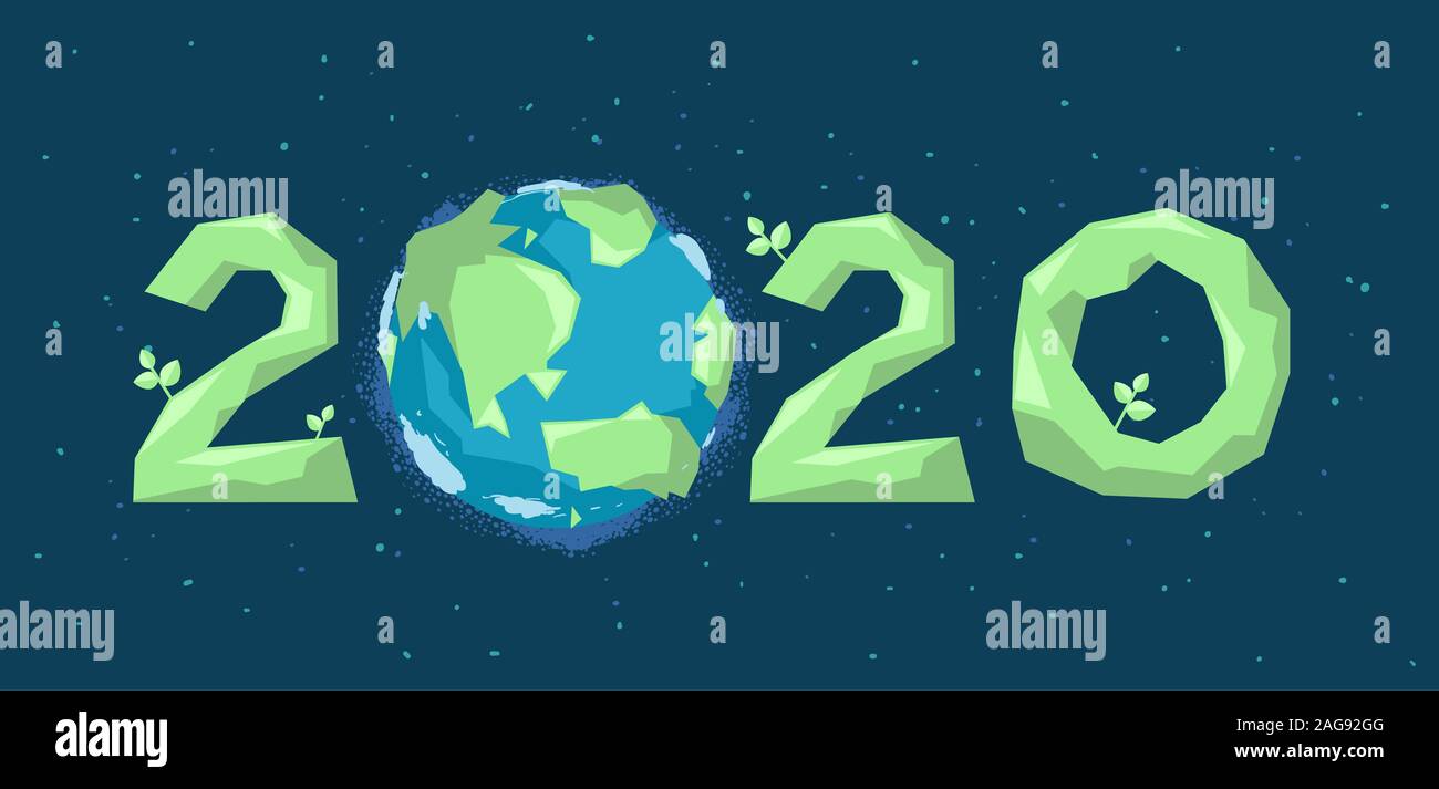 Illustration of Year 2020 with Earth and Plants for Greening Projects ...