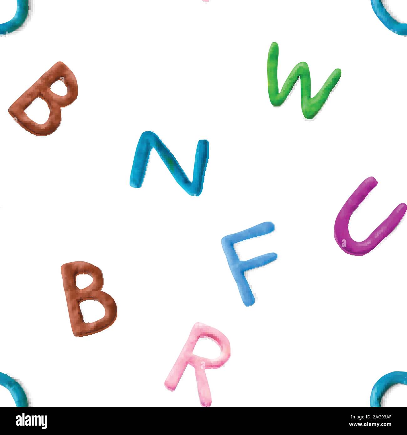 Seamless pattern with alphabet. Handmade modeling clay letters ...