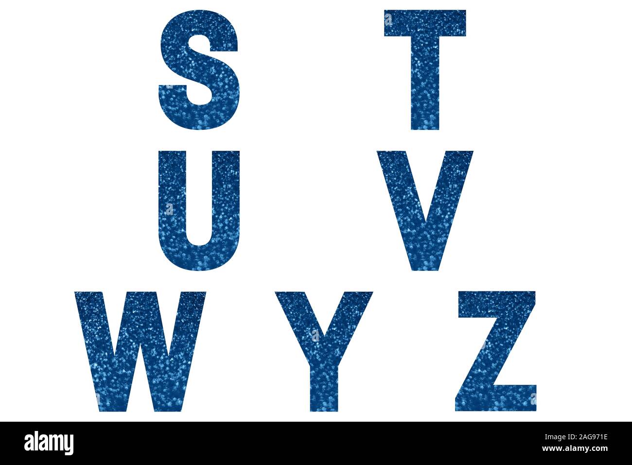 Blue font Alphabet s, t, u, v, w ,y, z made of blue sparkle background ...