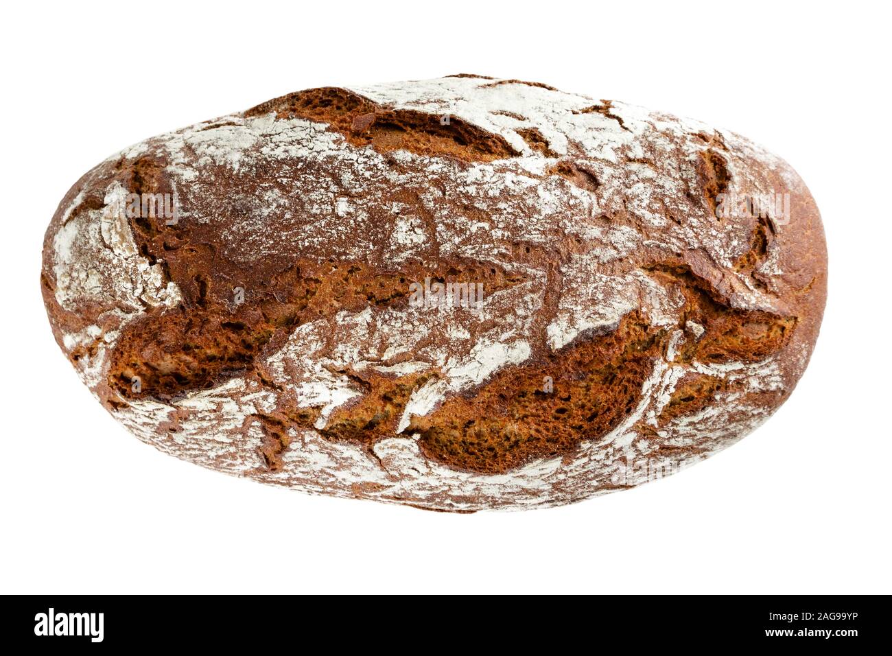 Rye bread with dark crust. Top view of rye bread loaf isolted on white background Stock Photo ...