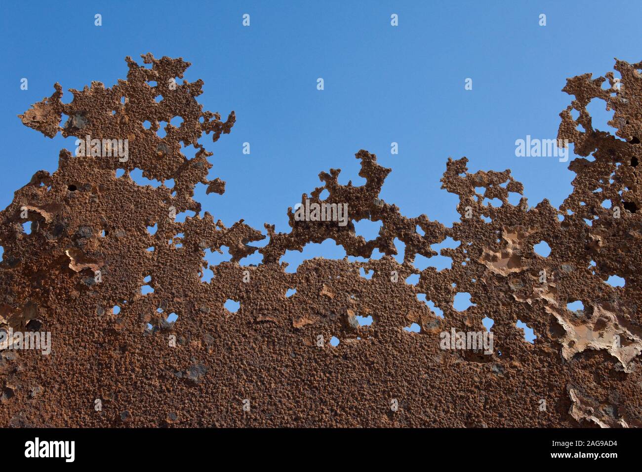 Metal corrosion on the wreckage of an oil drilling platform on the ...