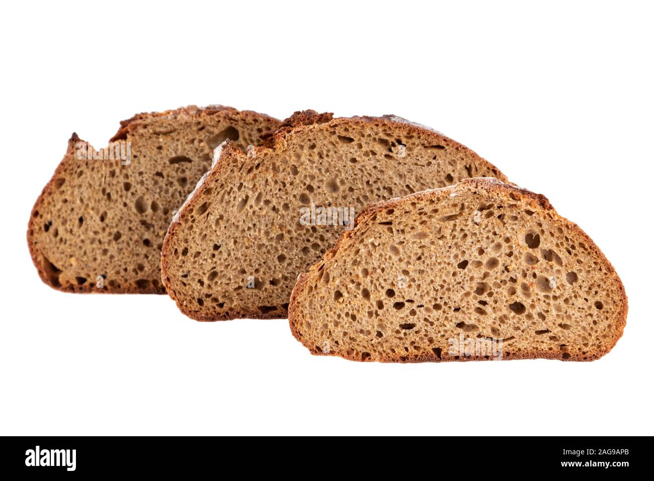 three slices of rye bread in closeup isolated on white Stock Photo - Alamy